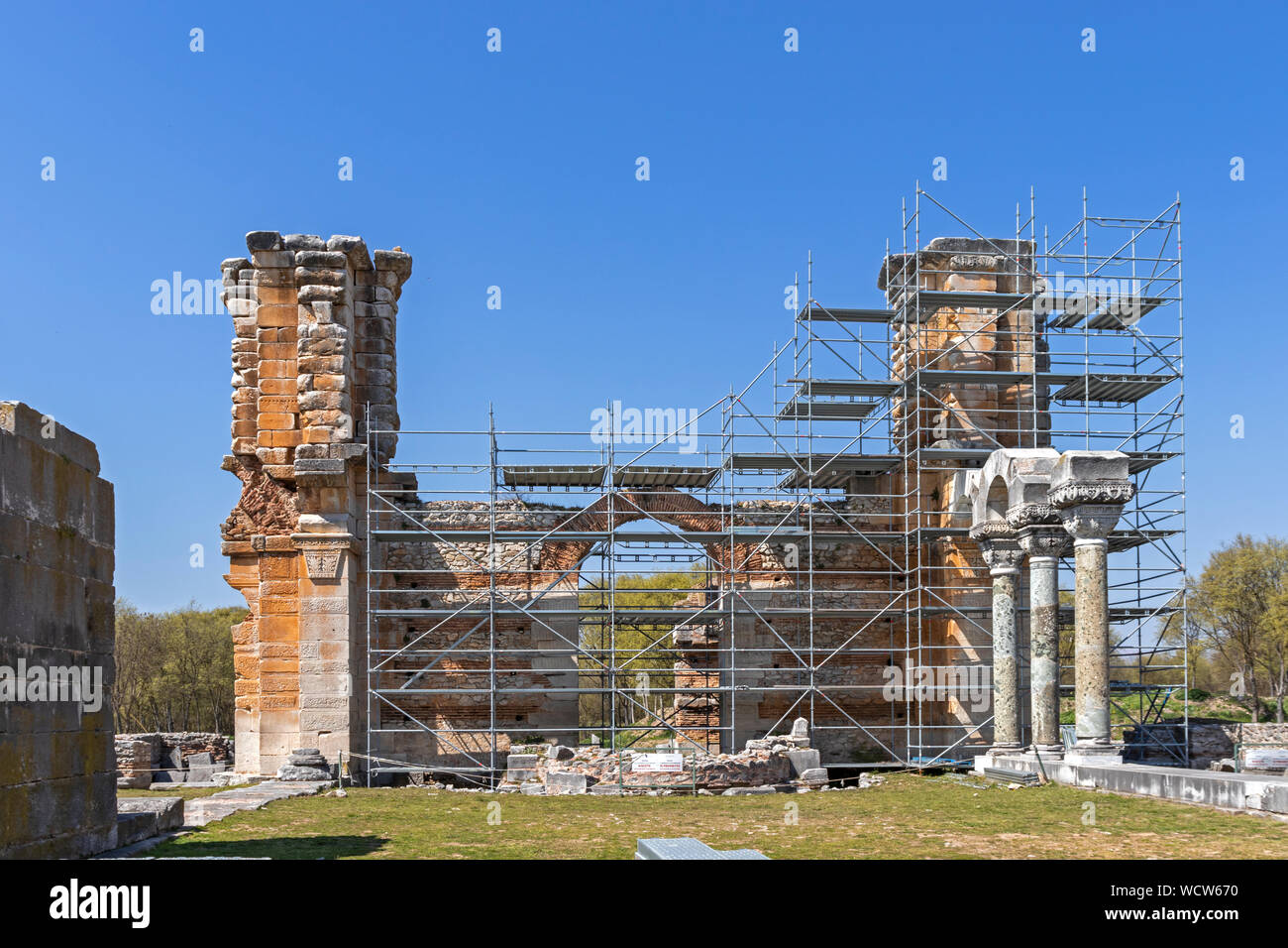 Ruins of Basilica in the archeological area of ancient Philippi ...