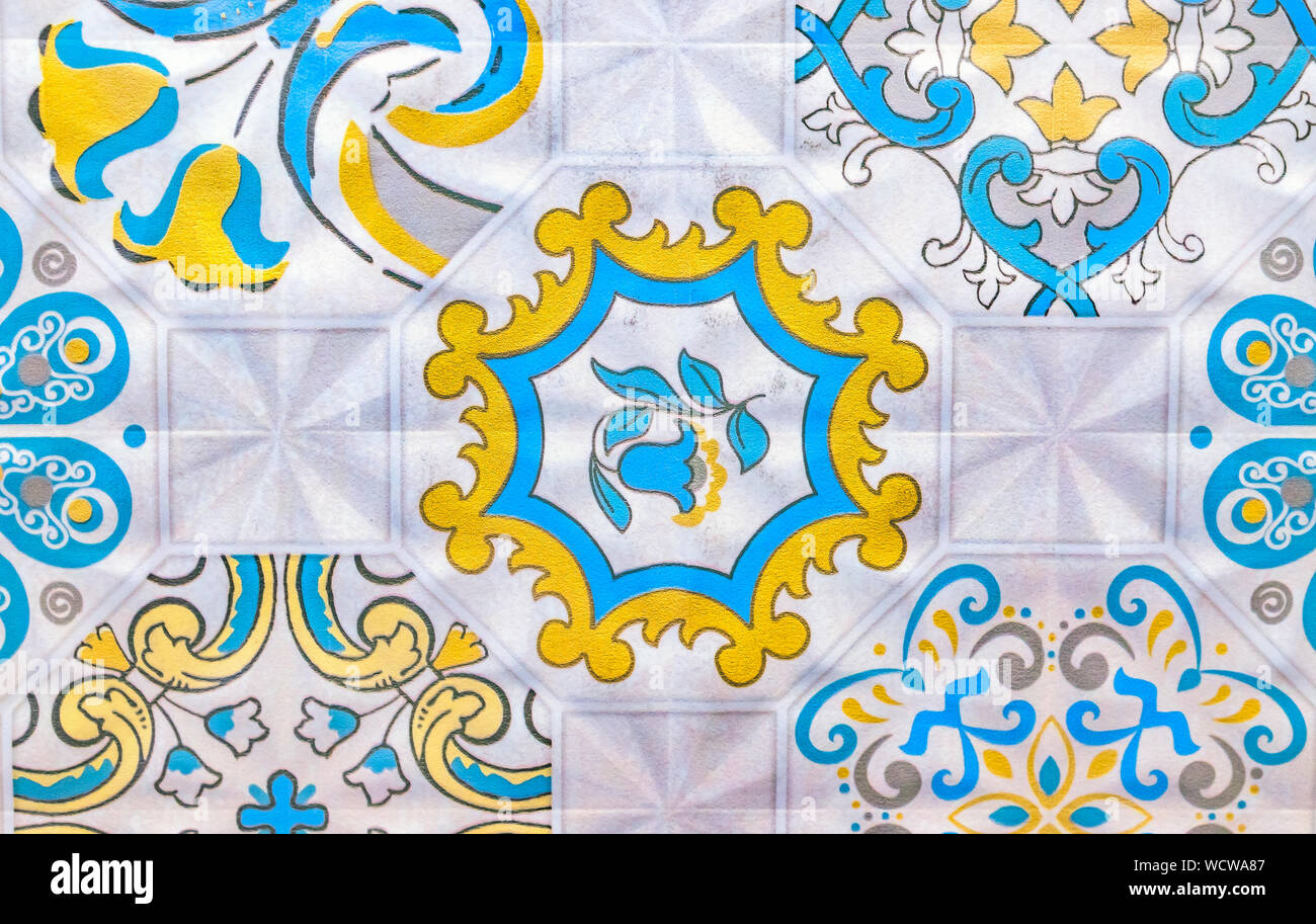 Ceramic tiles with colored ornament. Background and texture of ceramic ...