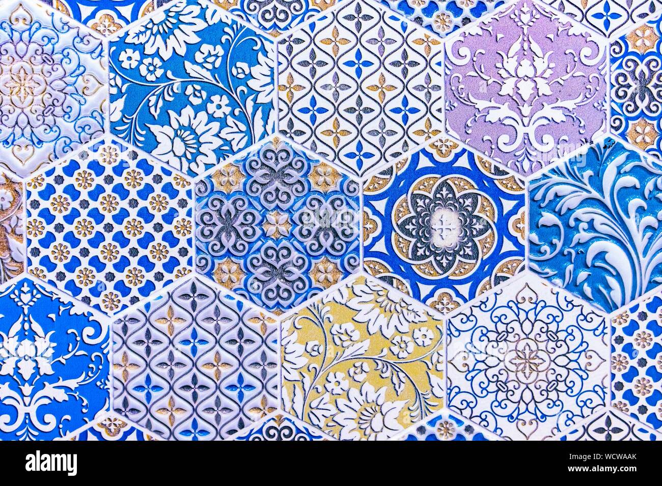 Ceramic tiles with colored ornament. Background and texture of ceramic ...
