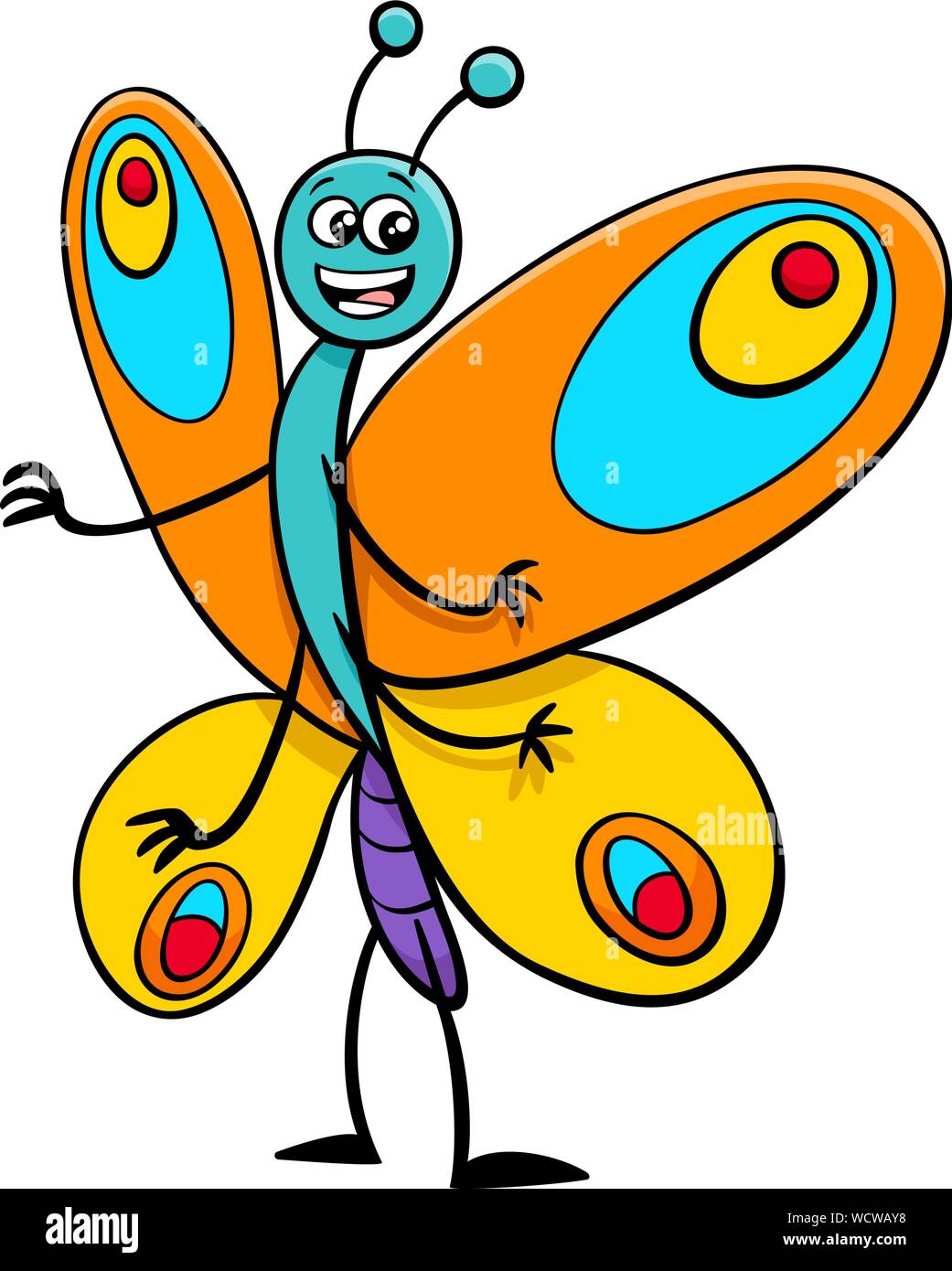 Cartoon Illustration of Happy Butterfly Insect Animal Character Stock ...