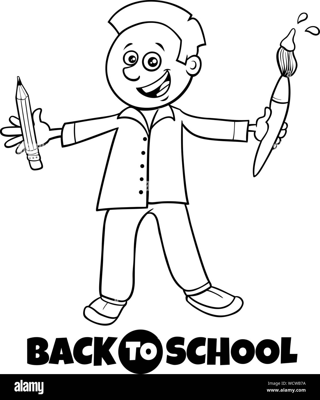 Black and White Cartoon Illustration of Elementary or Teen Age Boy ...