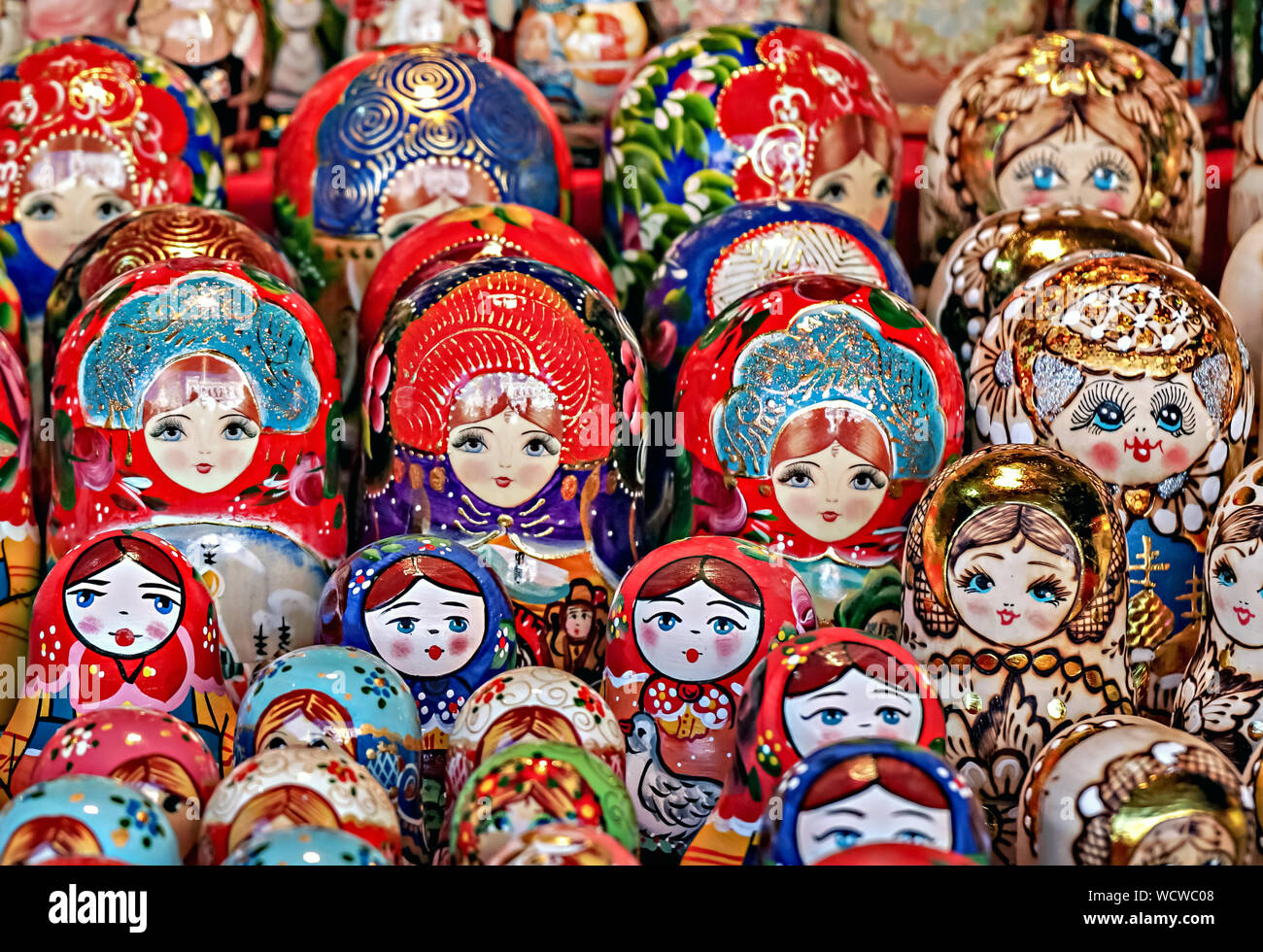Matryoshka national Russian souvenir on the counter of the store Stock ...