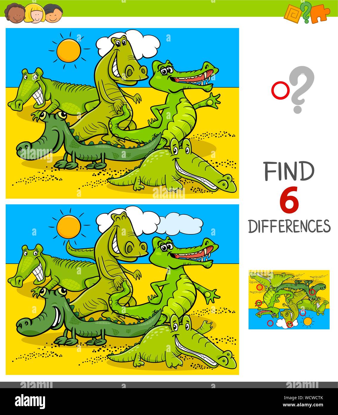 Cartoon Illustration of Finding Six Differences Between Pictures ...