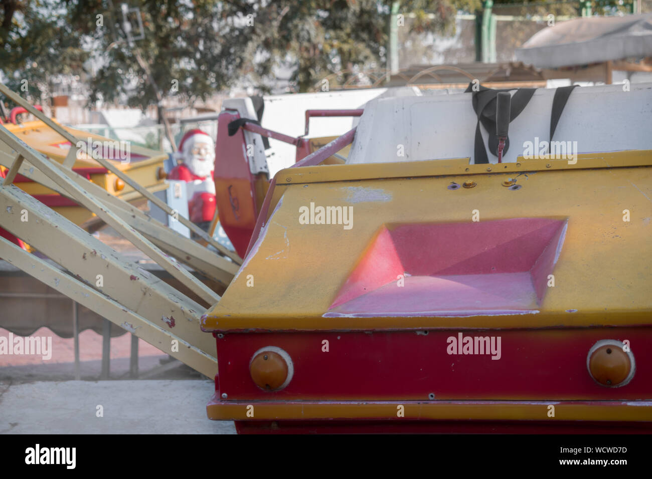 Hurricane ride with cars of an old abandoned amusement park "Luna Park ...
