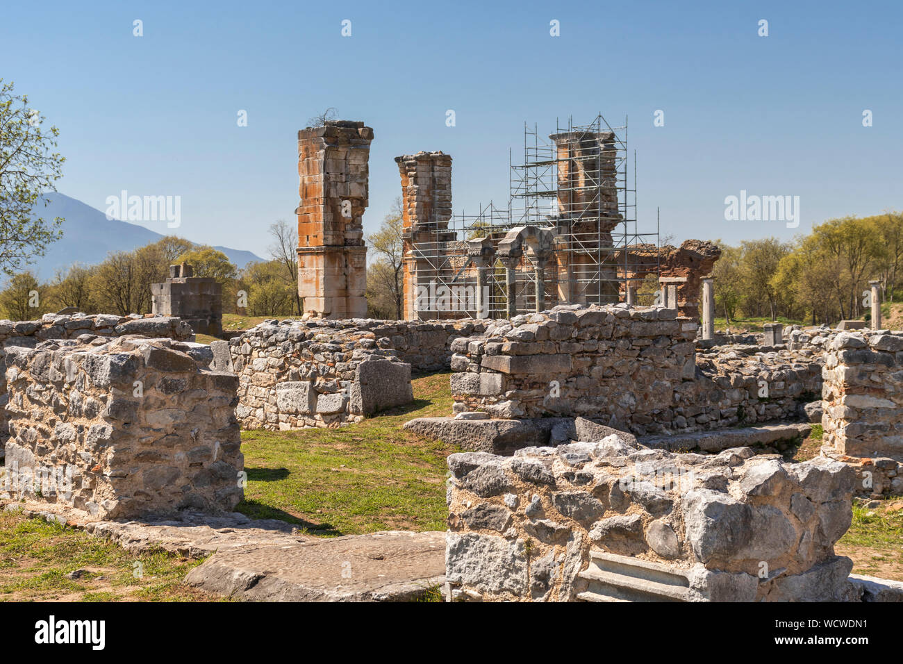Ruins of Basilica in the archeological area of ancient Philippi ...