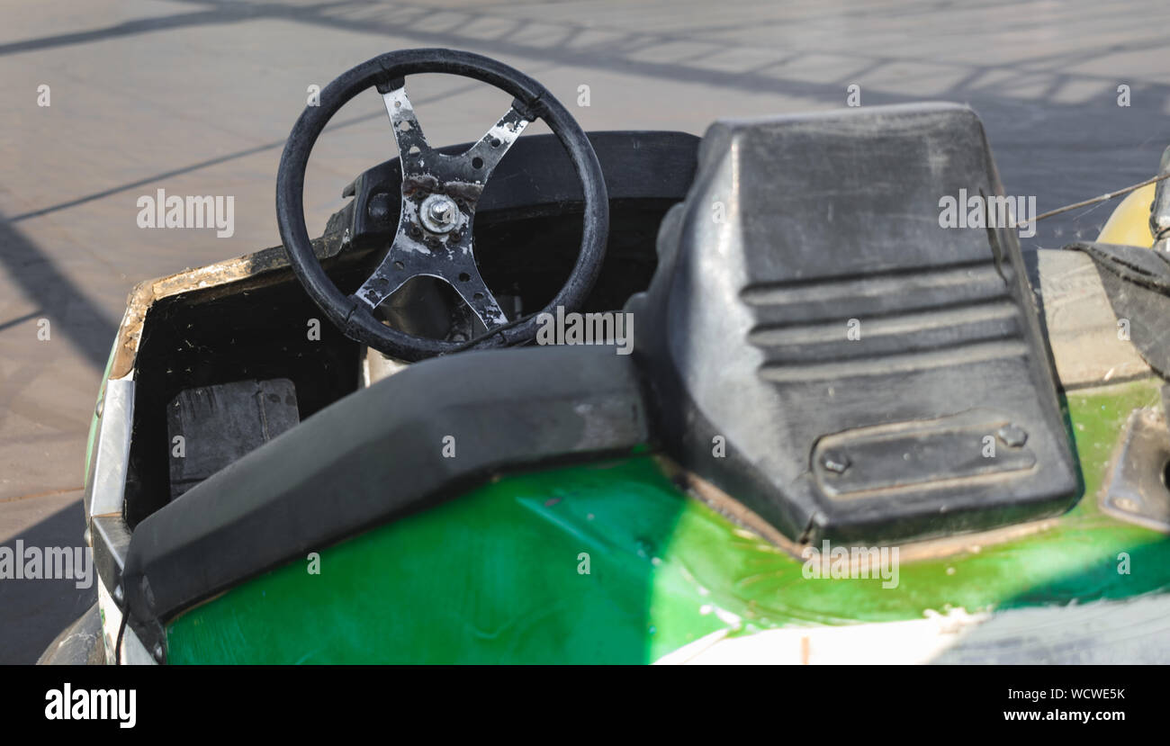 Bumper car ride of an old abandoned amusement park "Luna Park" in ...