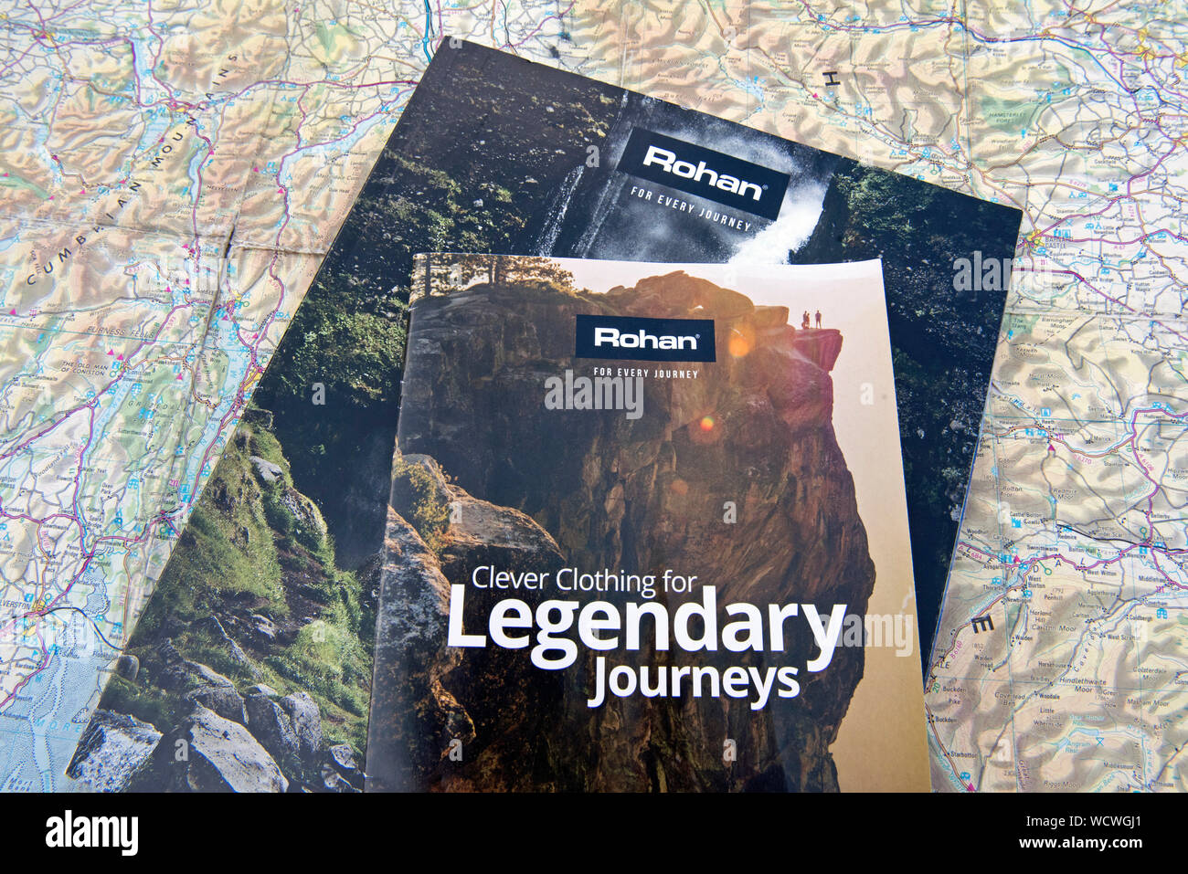 Rohan outdoor clothing catalogues on map of Northern England Stock ...