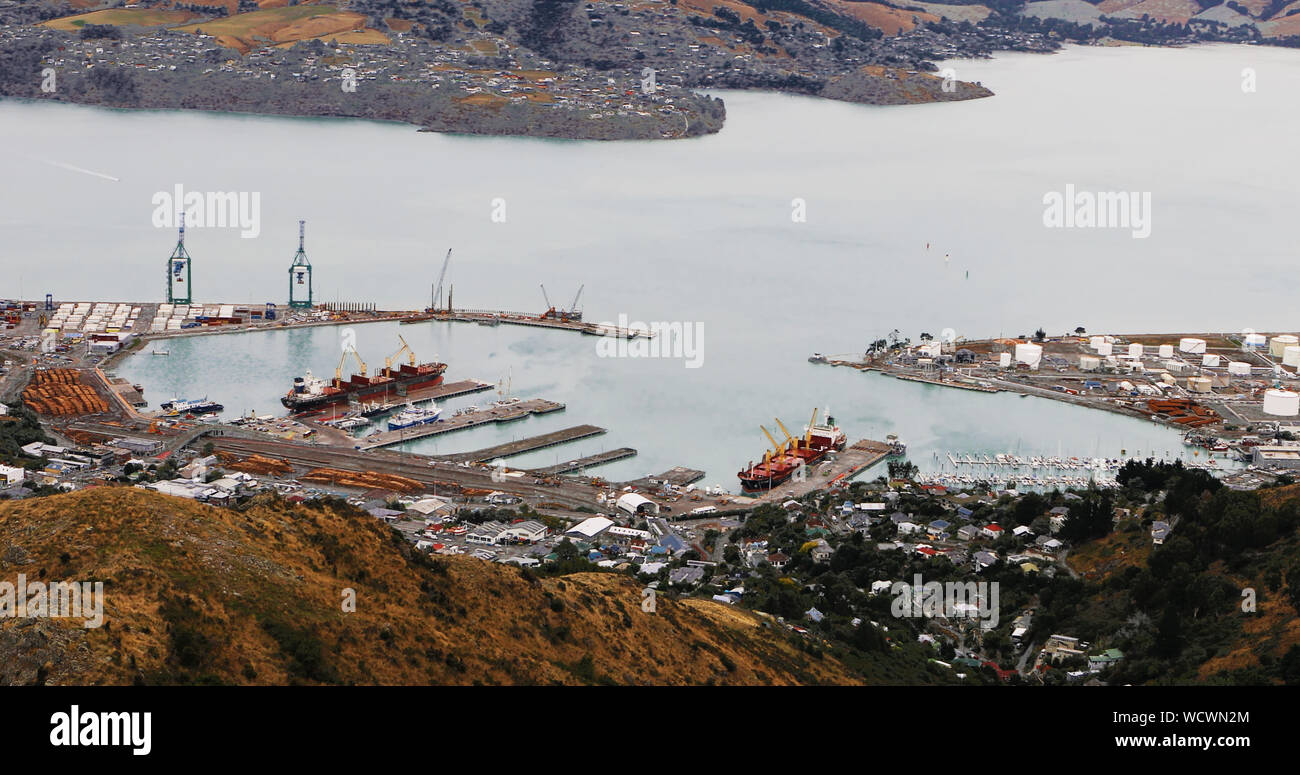 An aerial of Lyttelton near Christchurch, New Zealand Stock Photo - Alamy