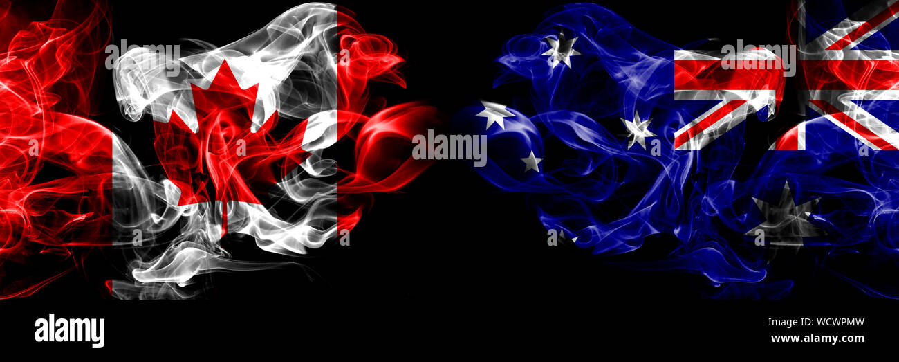 Canada, Canadian, Australia, Australian smoky mystical flags placed ...