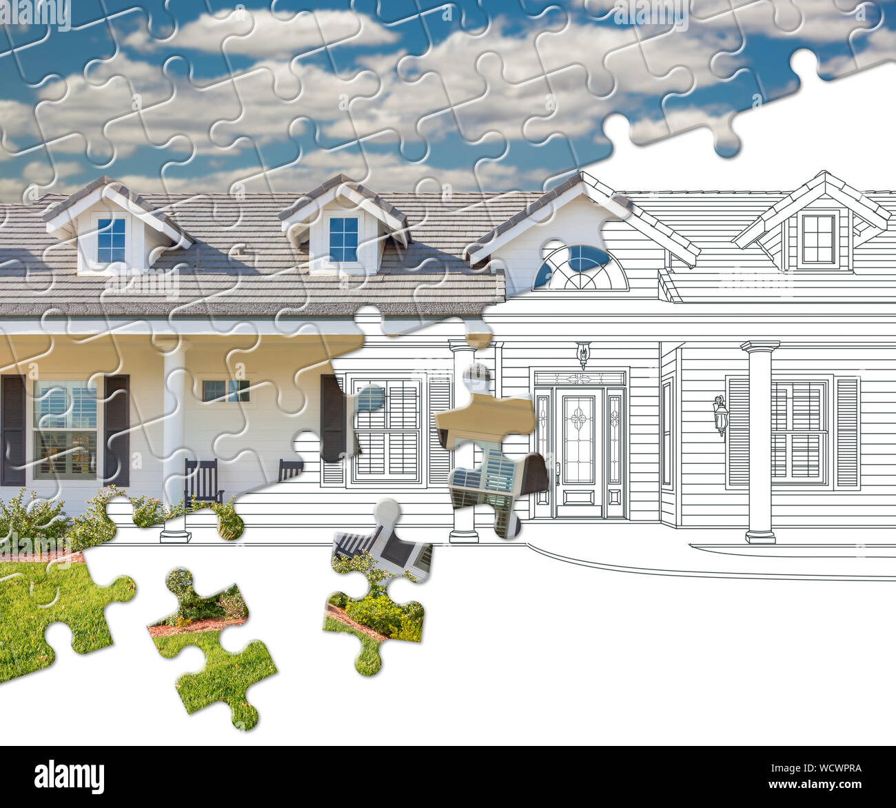 Puzzle Pieces Fitting Together Revealing Finished House Build Over ...