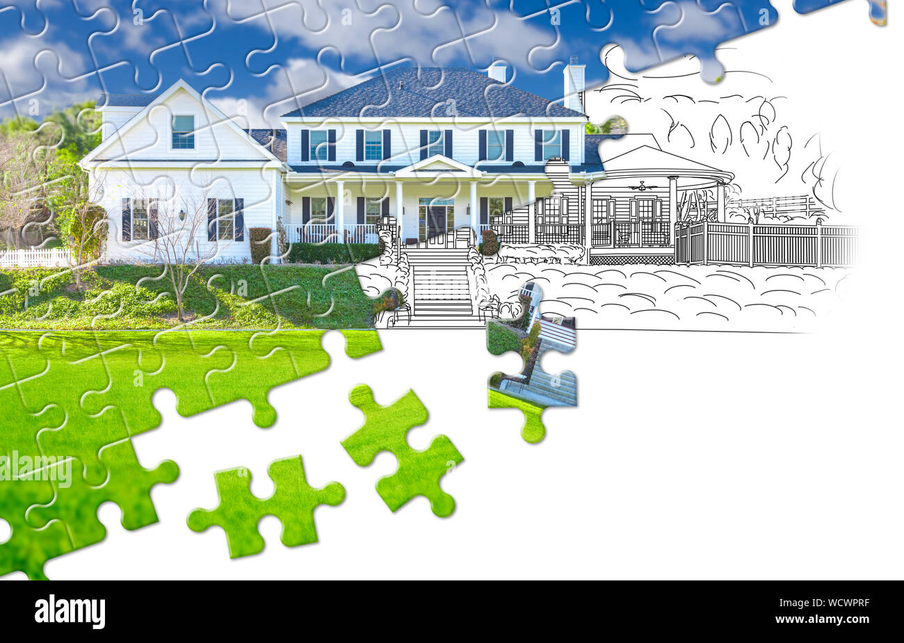 Puzzle Pieces Fitting Together Revealing Finished House Build Over ...