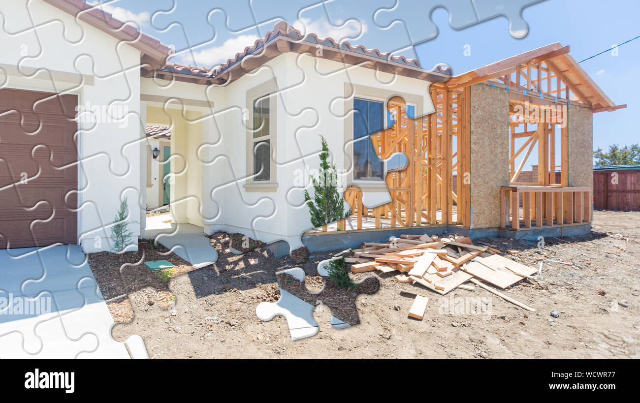 Puzzle Pieces Fitting Together Revealing Finished House Build Over ...
