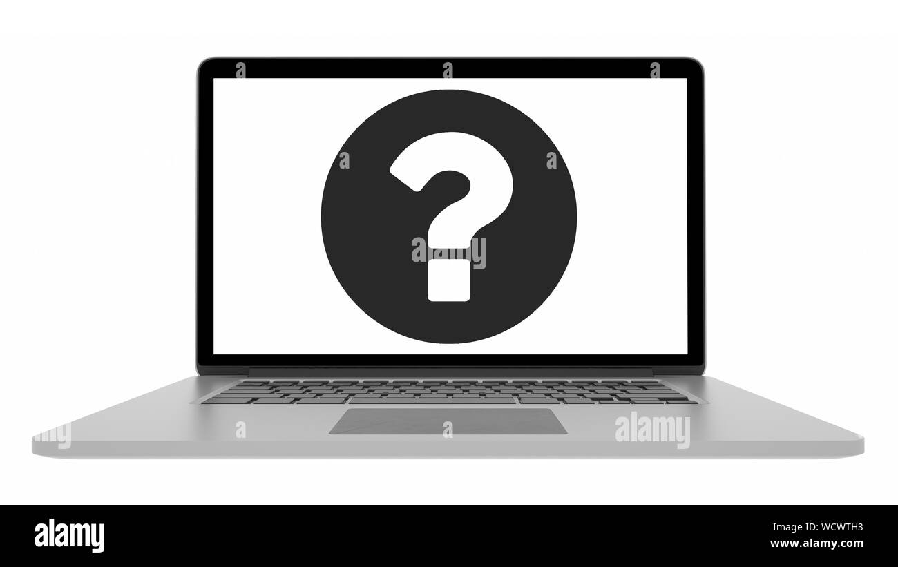 Modern notebook with a question mark. Question, Assistance Concept. 3d ...