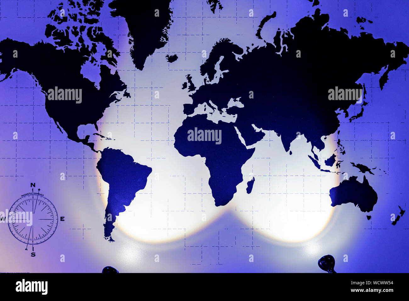 World map with the image of countries and continents on the wall with ...