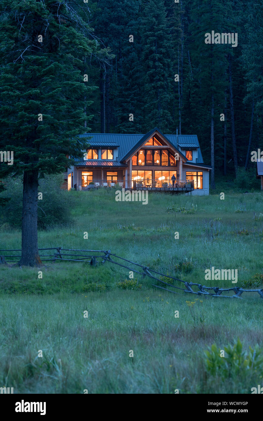Evening at the Minam River Lodge in Oregon's Wallowa Mountains Stock ...