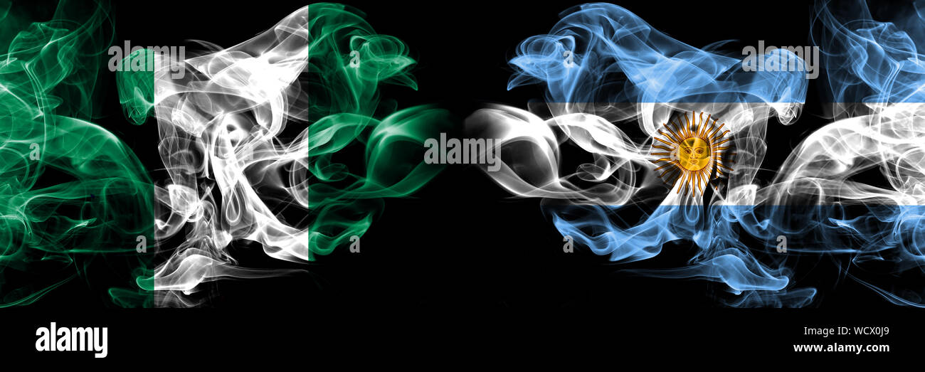 Nigeria, Nigerian, Argentina, Argentinian smoky mystical flags placed ...