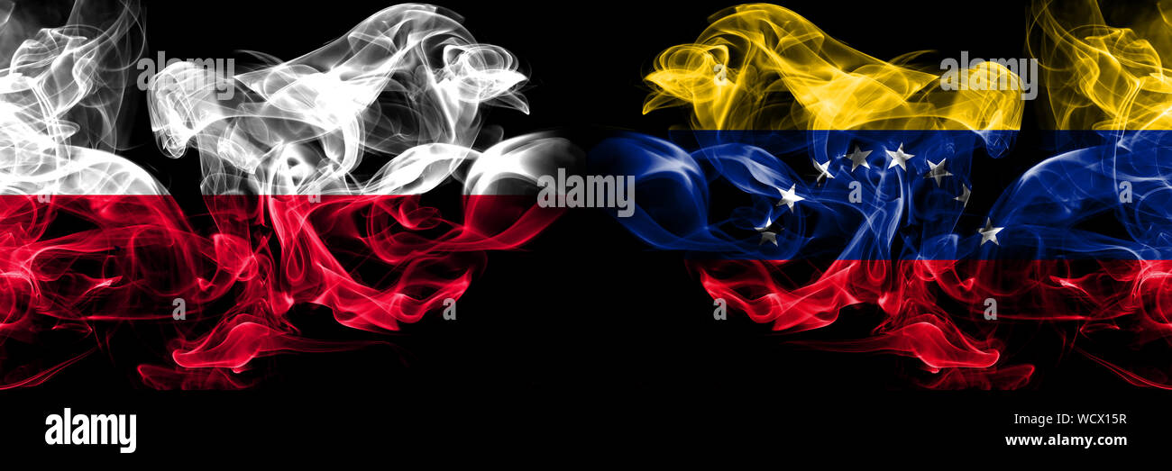 Poland, Polish, Venezuela, Venezuelan smoky mystical flags placed side ...
