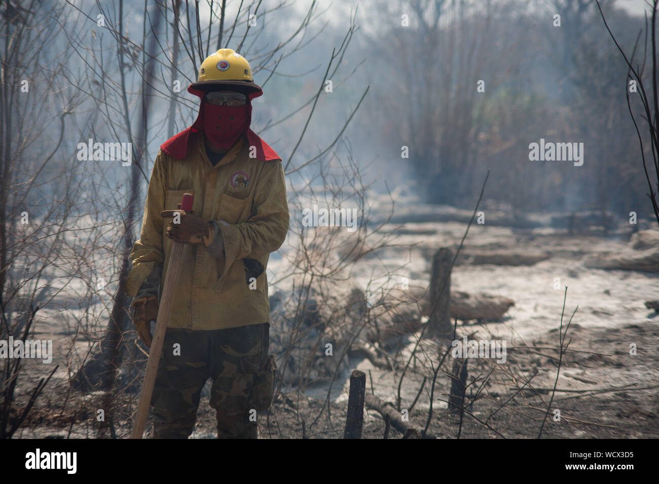 Santa Rosa De Tucabaca, Bolivia. 28th Aug, 2019. A firefighter is ...