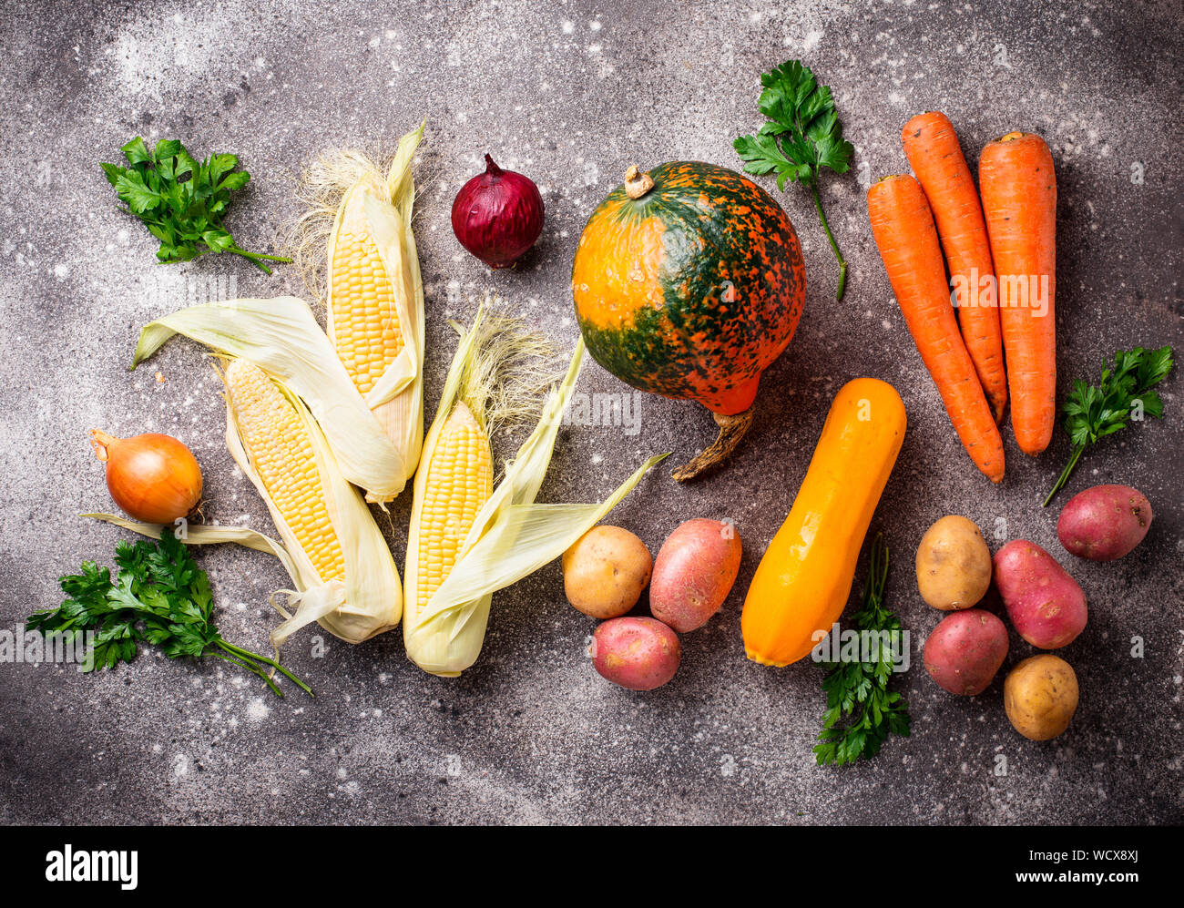 Various autumn vegetables. Harvest concept Stock Photo - Alamy