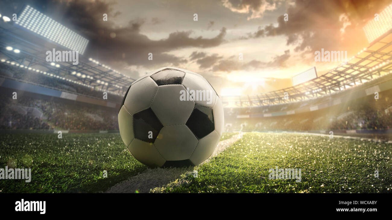 Sport. Soccer ball on stadium. Football poster Stock Photo - Alamy