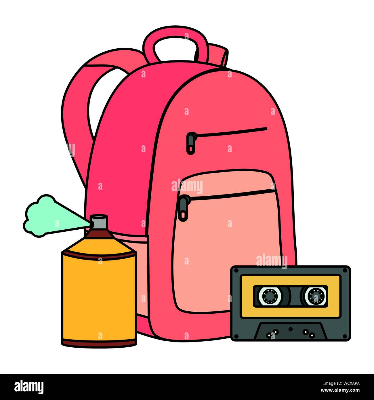 schoolbag with spray paint and cassette vector illustration design ...