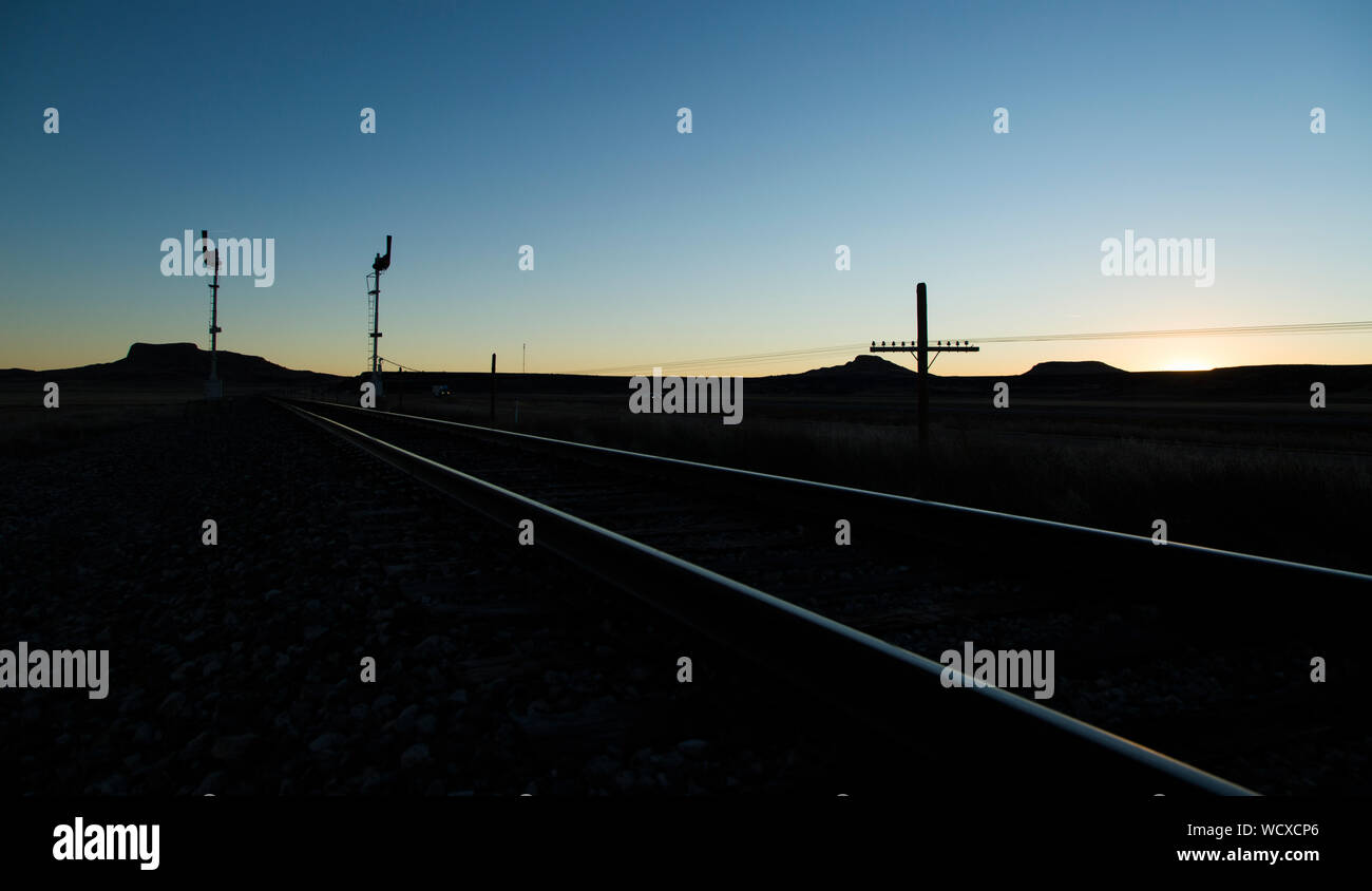 santa fe trail railway railroad line in wagon mound new mexico united ...