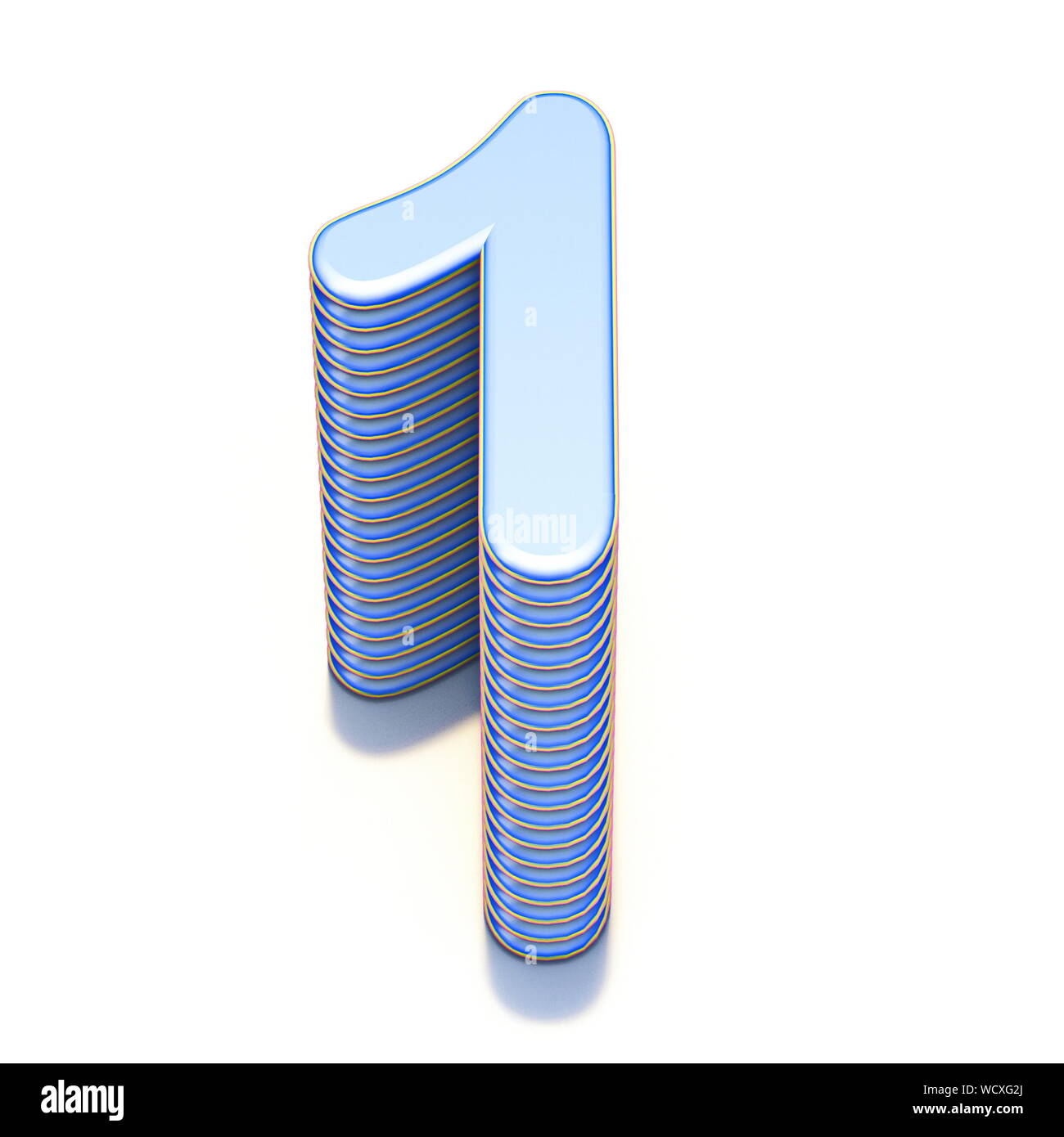 Blue extruded Number 1 ONE 3D render illustration isolated on white ...