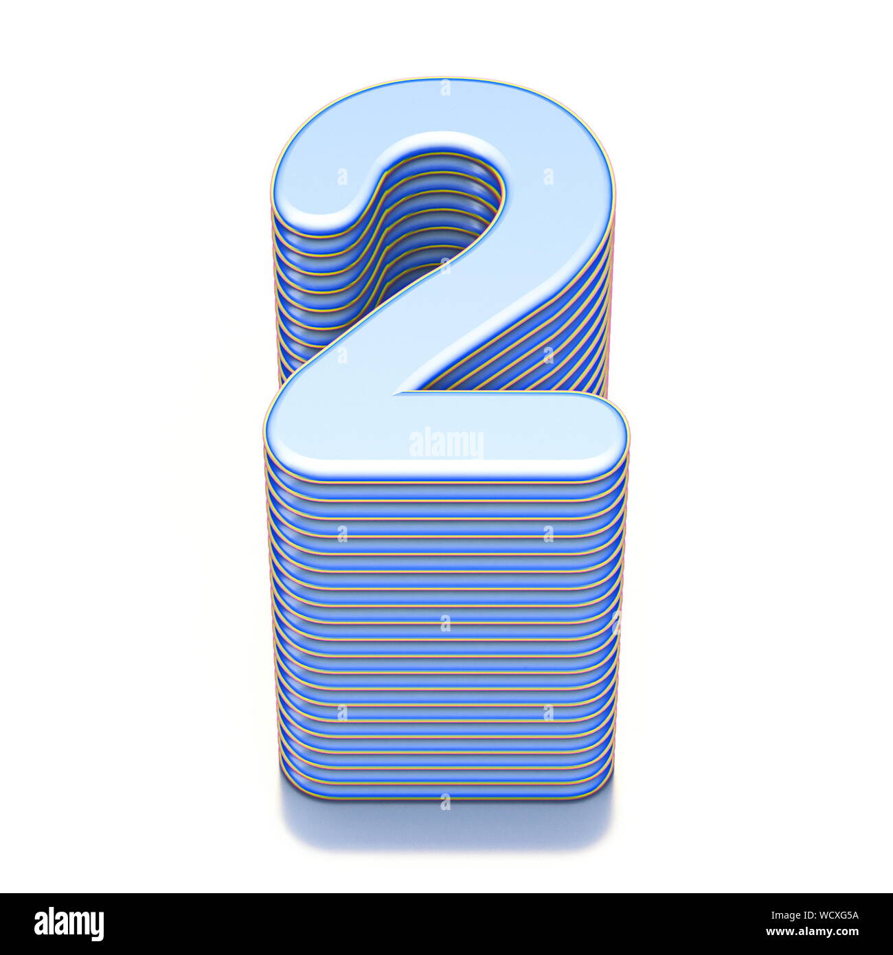 Blue extruded Number 2 TWO 3D render illustration isolated on white ...