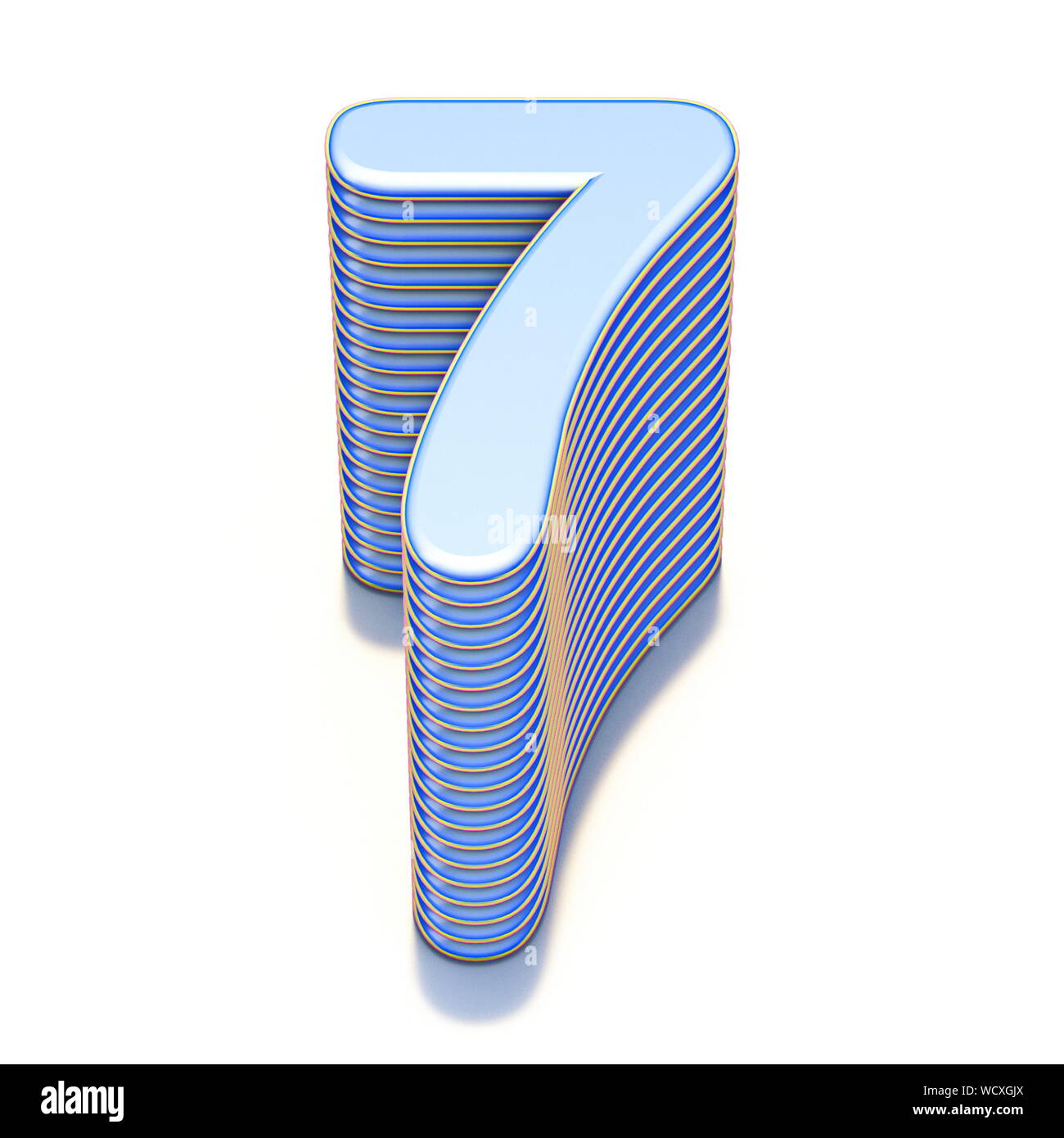 Blue extruded Number 7 SEVEN 3D render illustration isolated on white ...