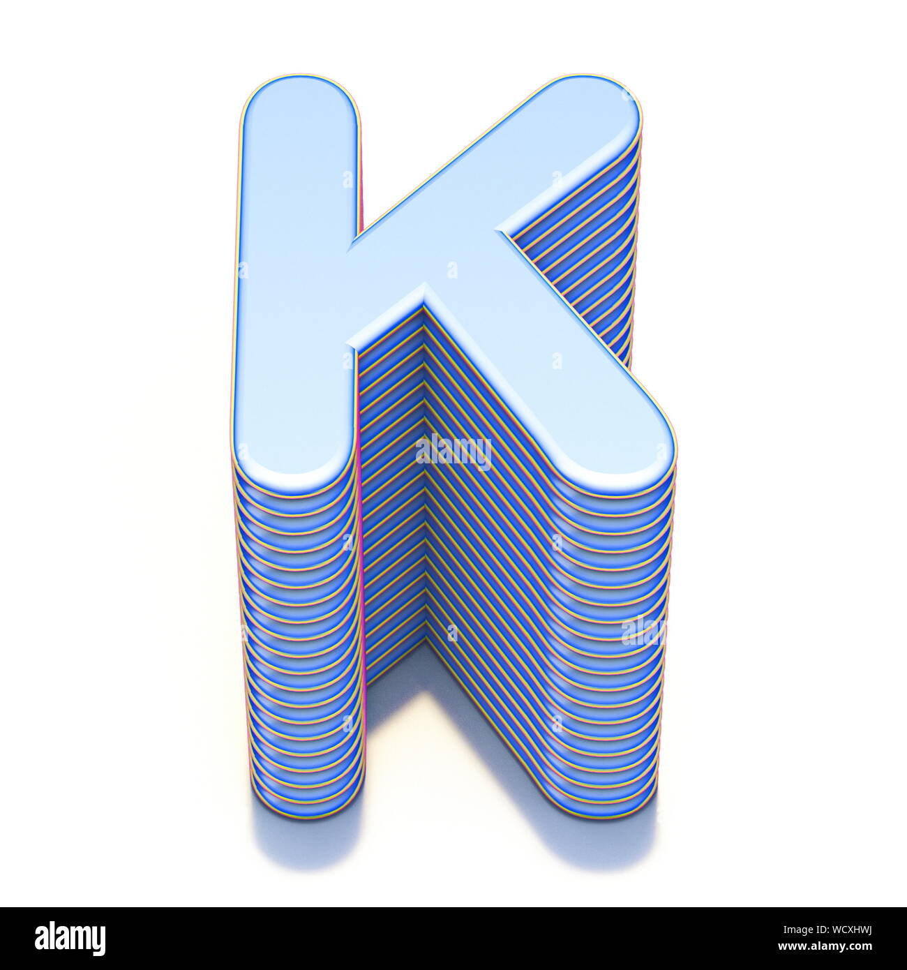 Blue extruded font Letter K 3D render illustration isolated on white ...