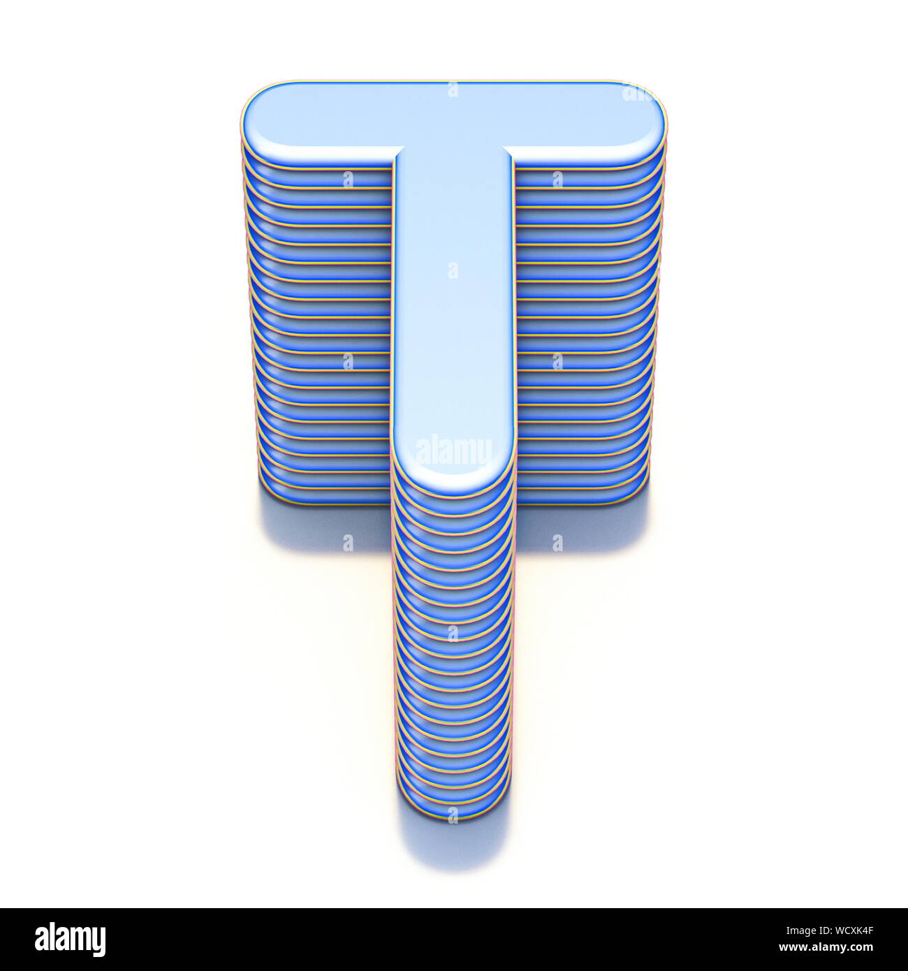 Blue extruded font Letter T 3D render illustration isolated on white ...