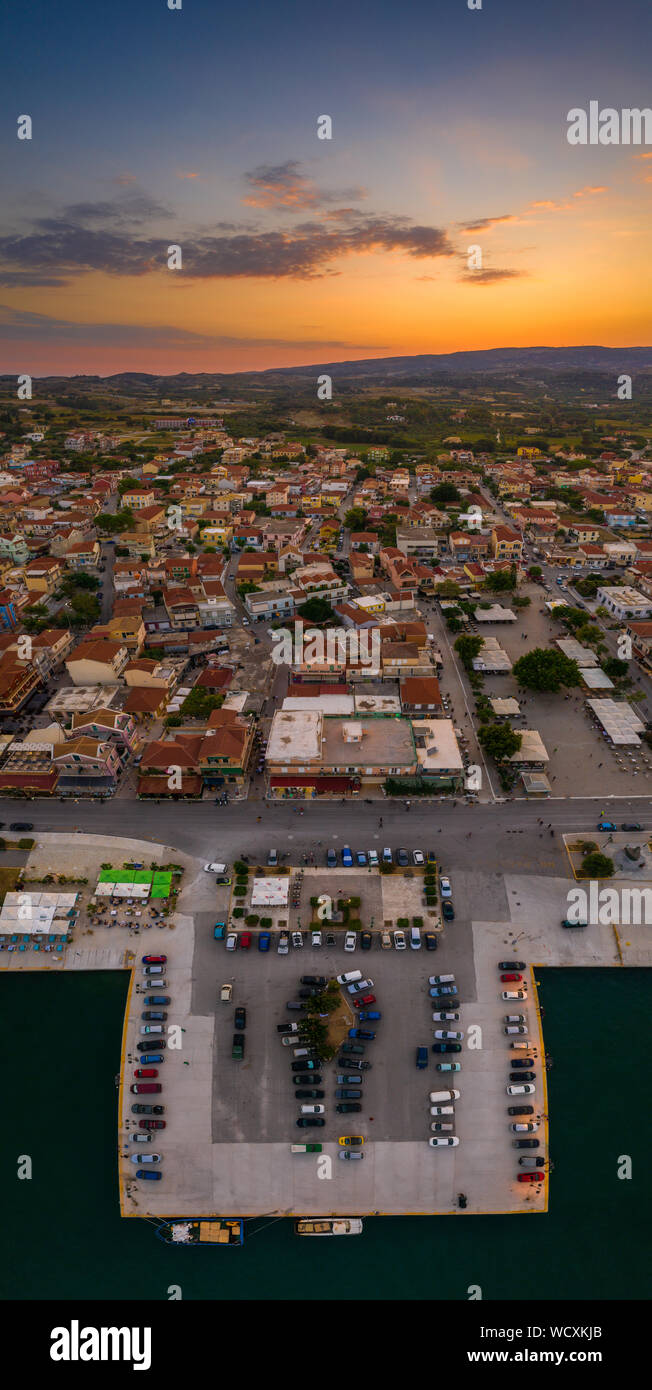 Aerial view of Lixouri town at sunset, Kefalonia, Greece Stock Photo ...