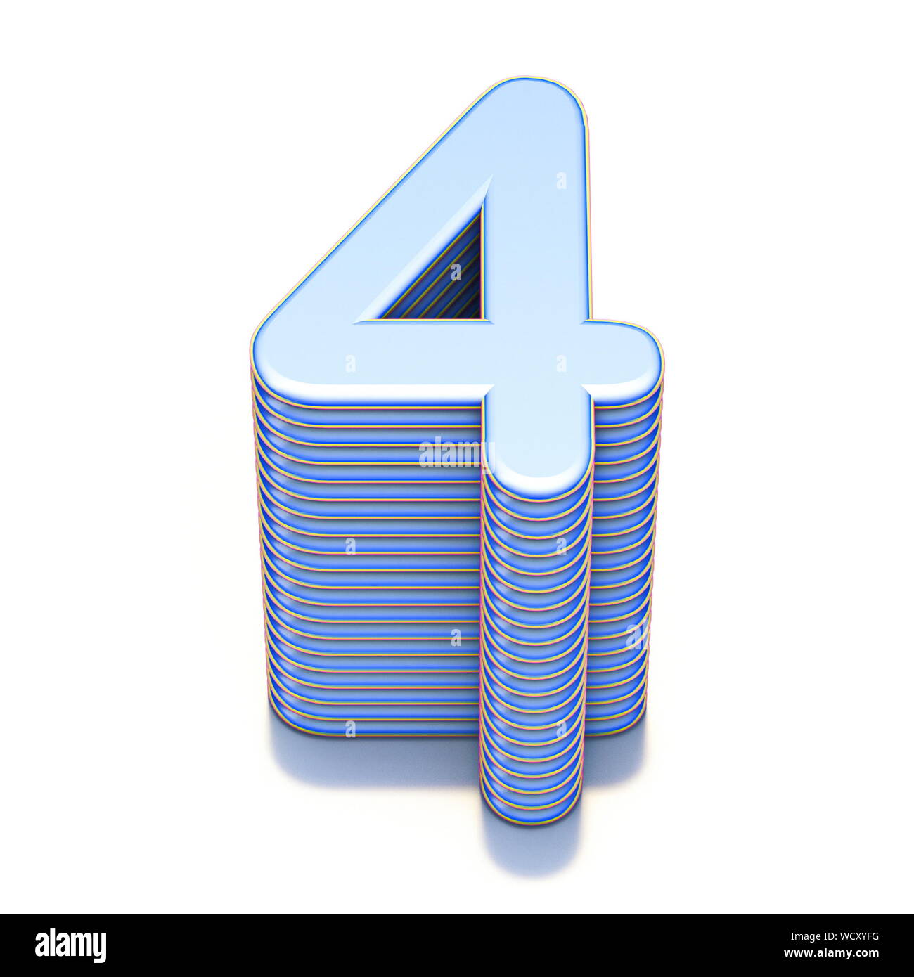 Blue extruded Number 4 FOUR 3D render illustration isolated on white ...