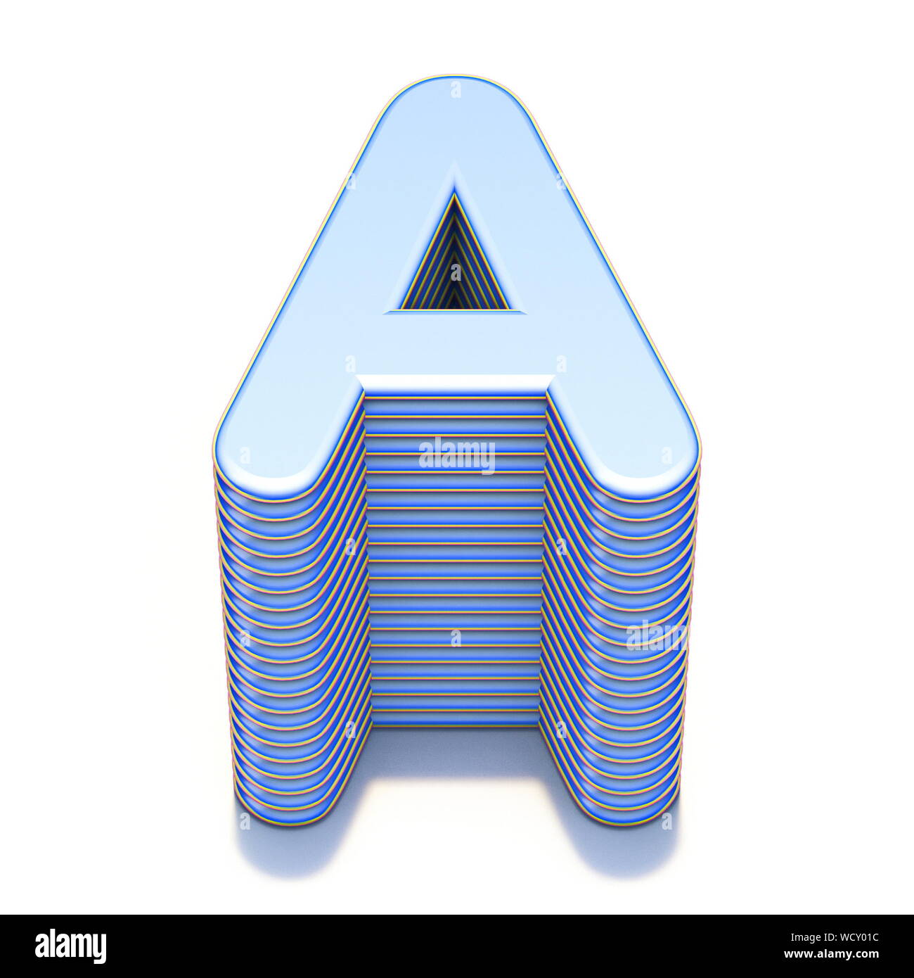 Blue extruded font Letter A 3D render illustration isolated on white ...