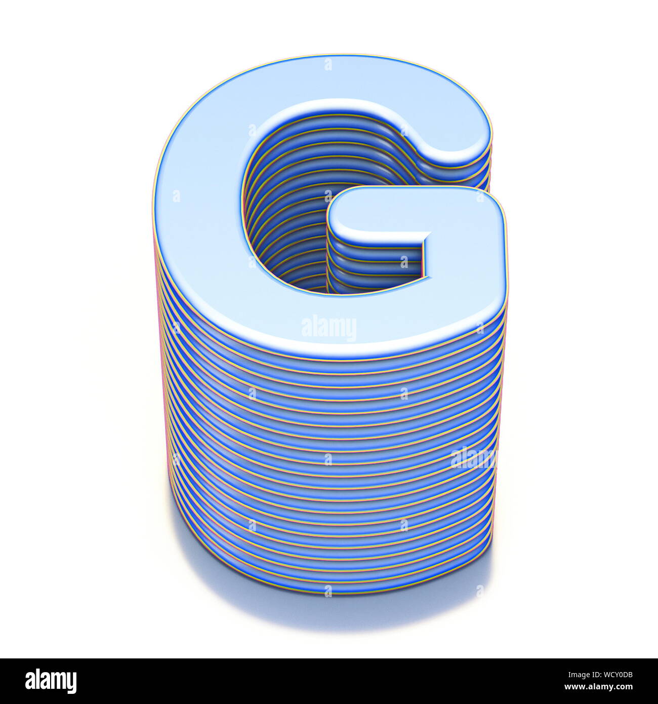 Blue extruded font Letter G 3D render illustration isolated on white ...