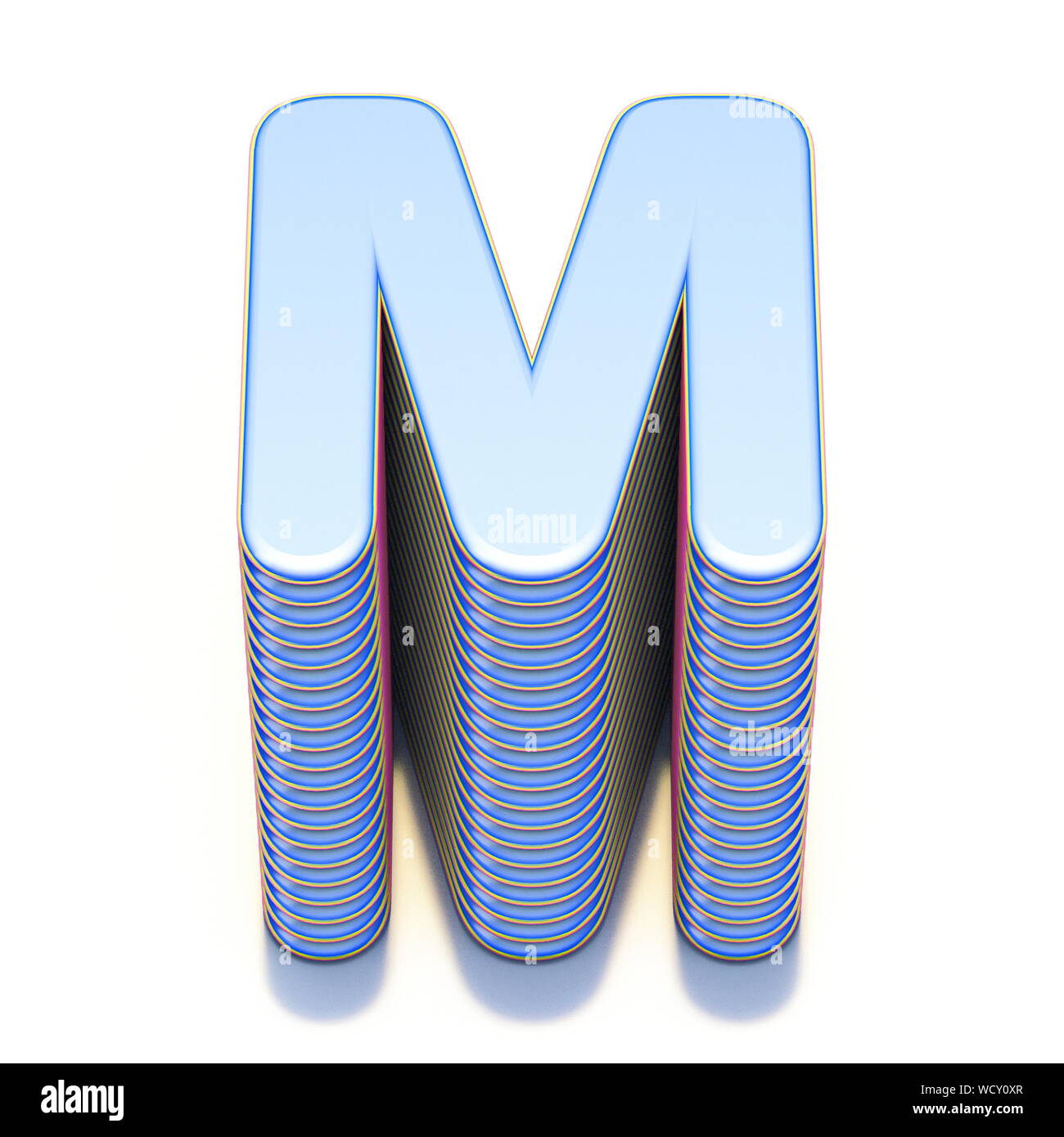 Blue extruded font Letter M 3D render illustration isolated on white ...