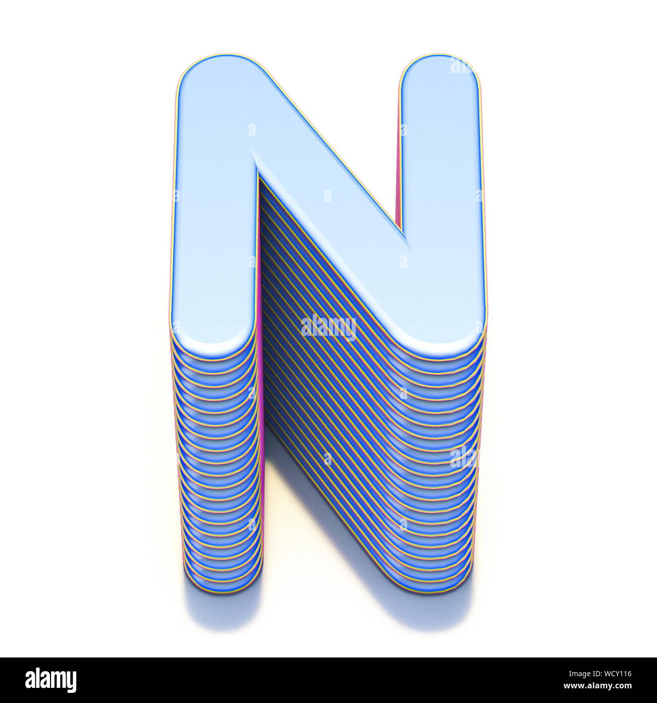 Blue extruded font Letter N 3D render illustration isolated on white ...
