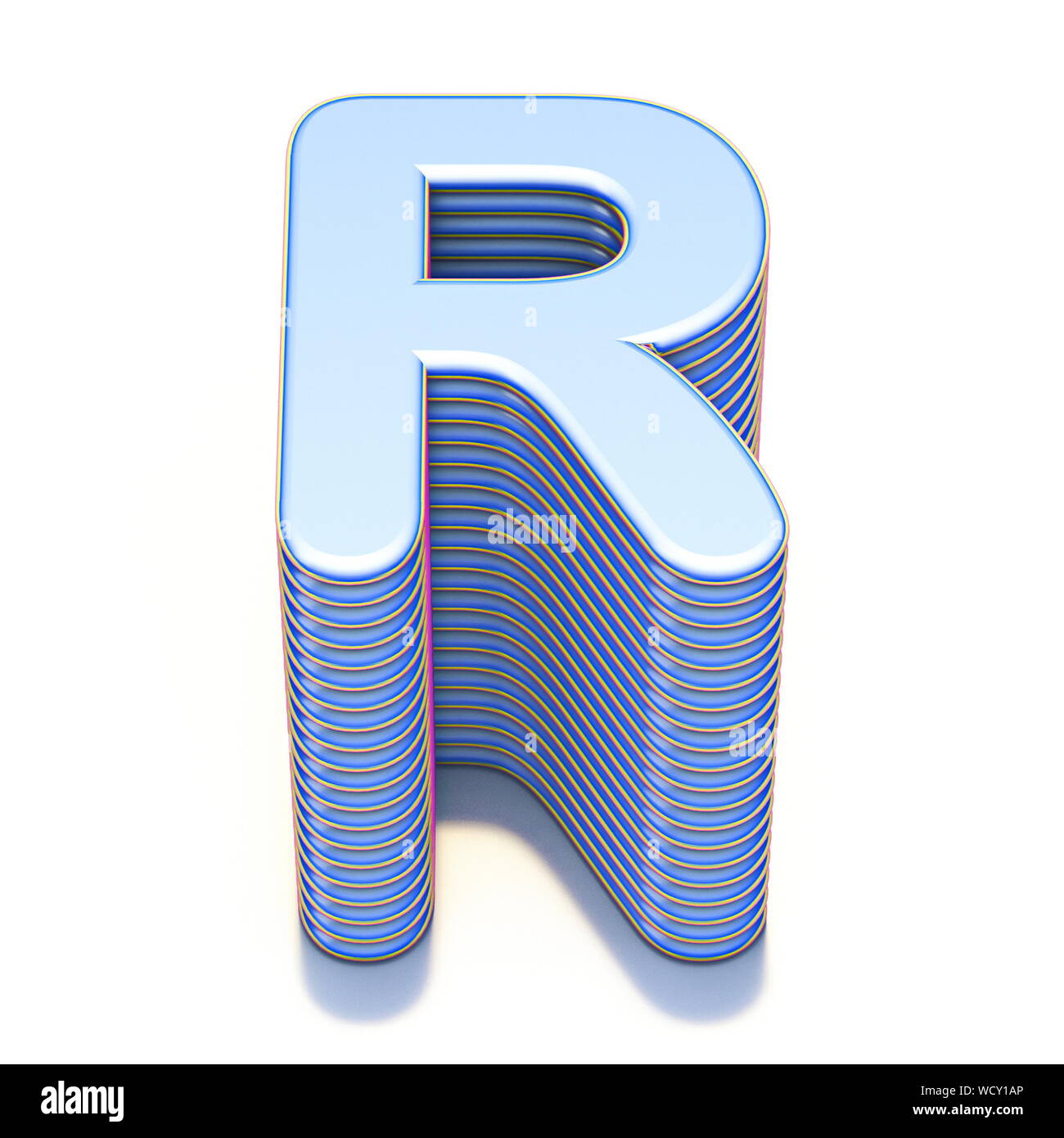 Blue extruded font Letter R 3D render illustration isolated on white ...
