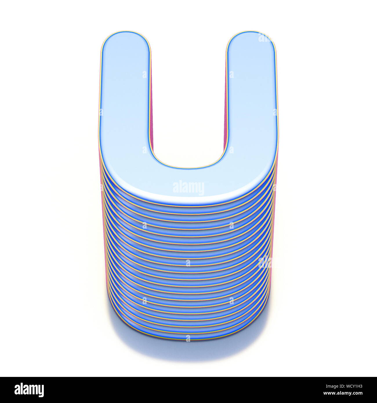 Blue extruded font Letter U 3D render illustration isolated on white ...
