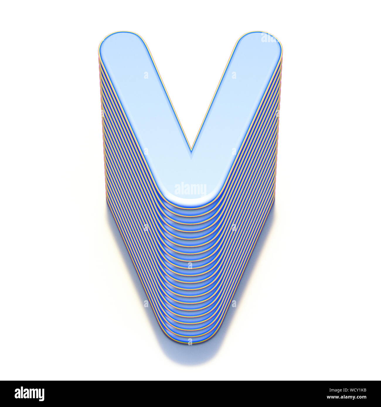 Blue extruded font Letter V 3D render illustration isolated on white ...