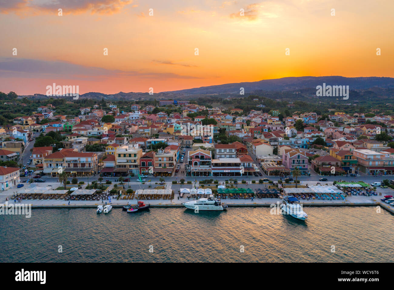 Aerial view of Lixouri town at sunset, Kefalonia, Greece Stock Photo ...