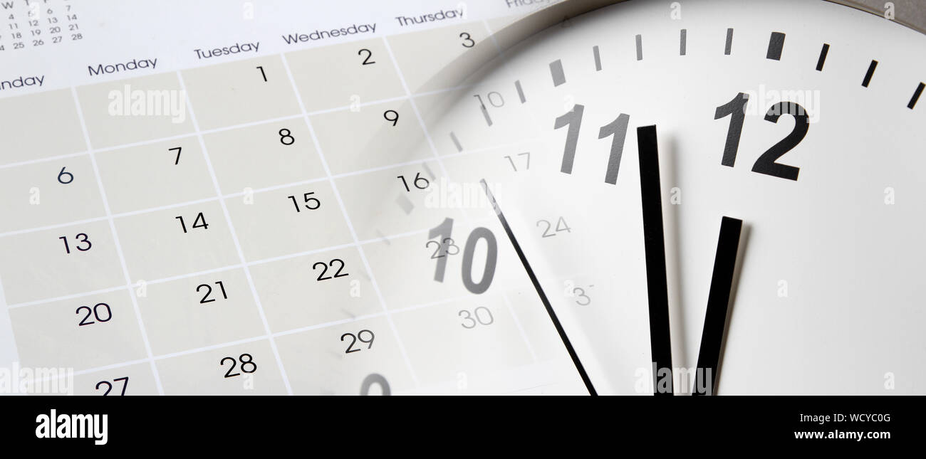 Clock face and calendar composite Stock Photo - Alamy