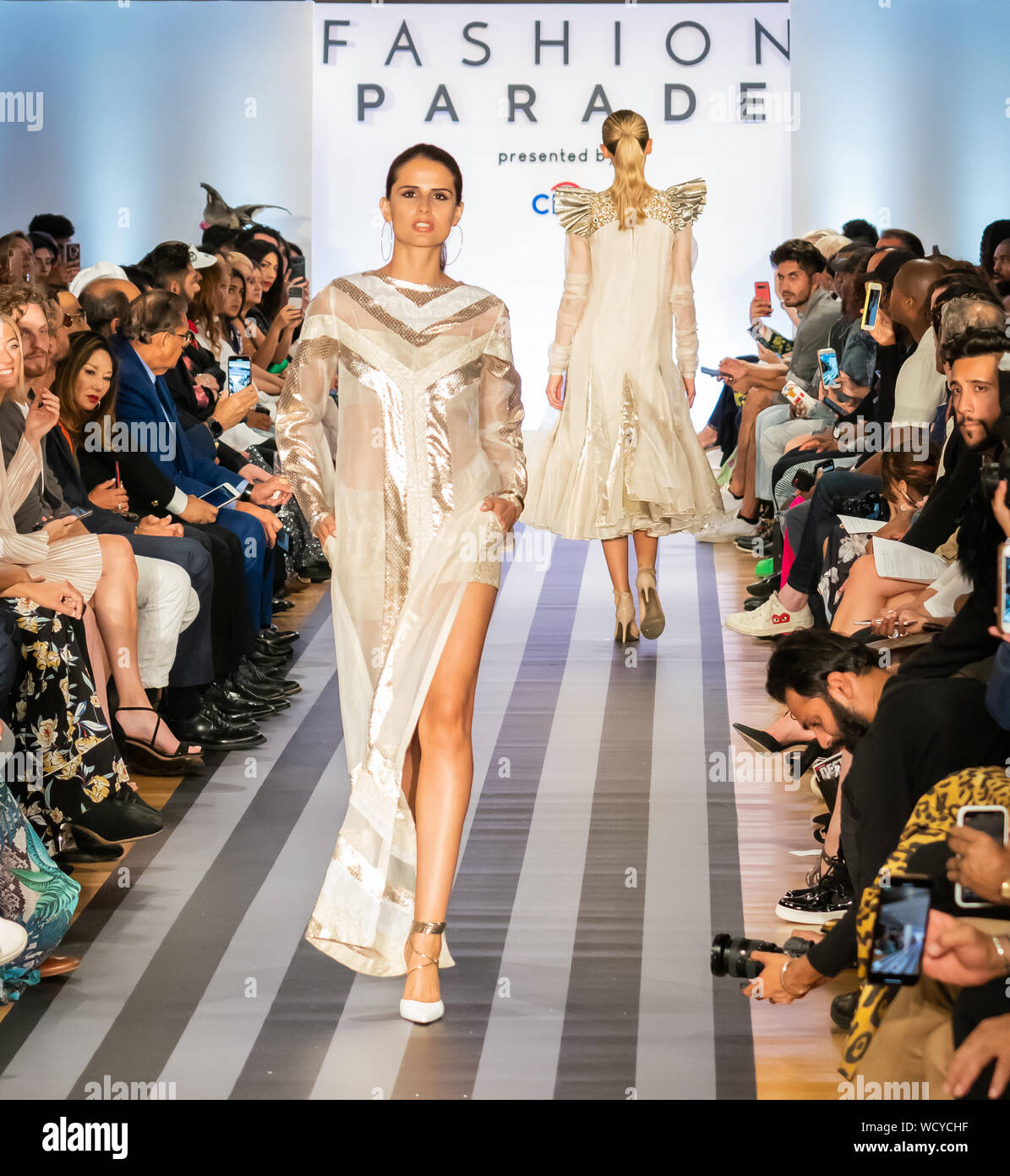 Manhattan, New York, USA - August 27, 2019: Fashion Parade at Christie ...