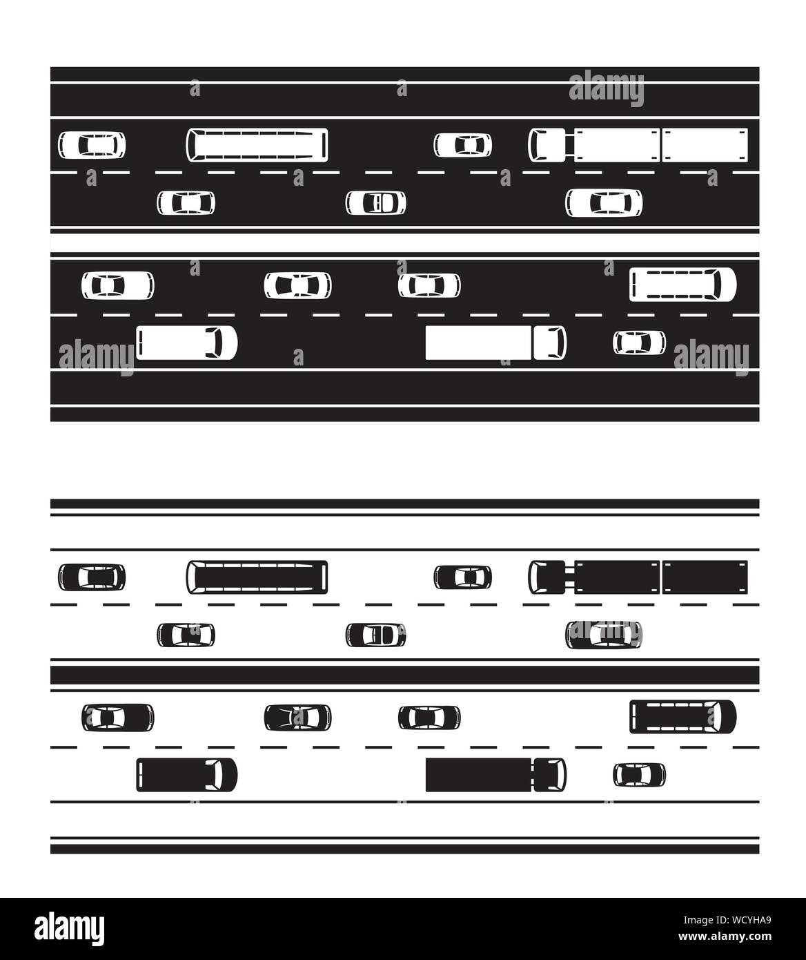 Highway with different types of road vehicles - vector illustration ...