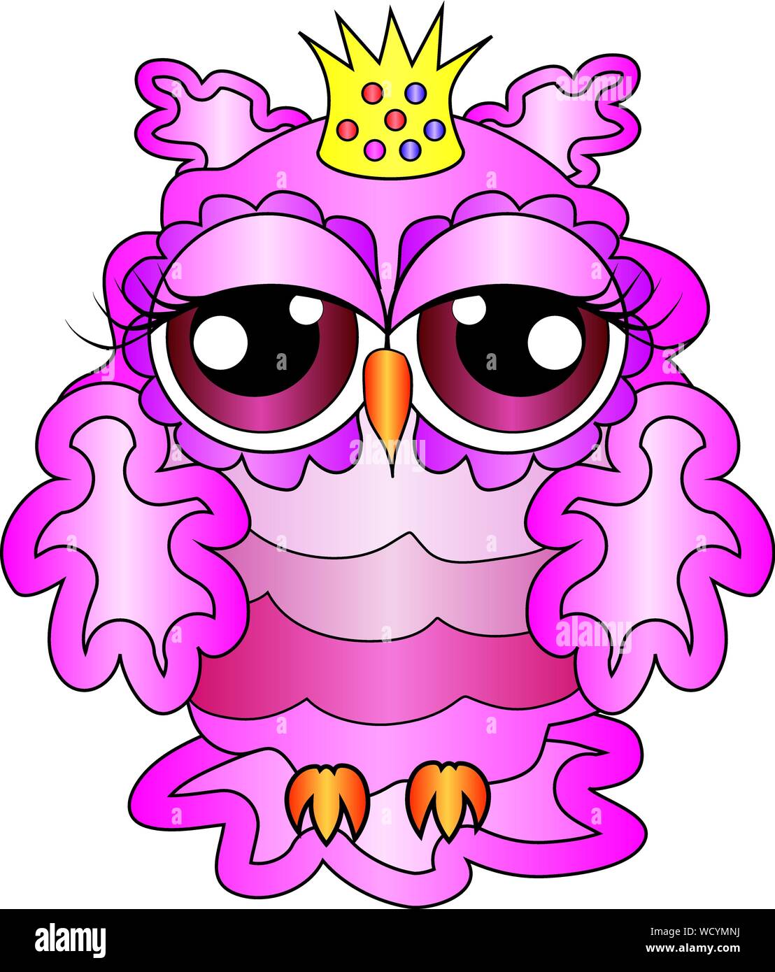 Glamorous pink owl-princess with crown, pattern with the effect of ...