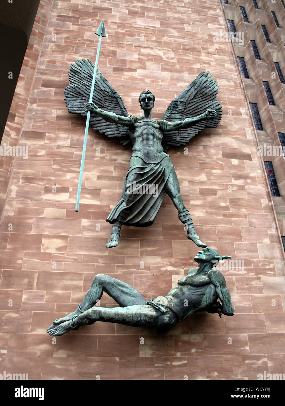 St Michael's Victory over the Devil, sculpture by Sir Jacob Epstein at ...