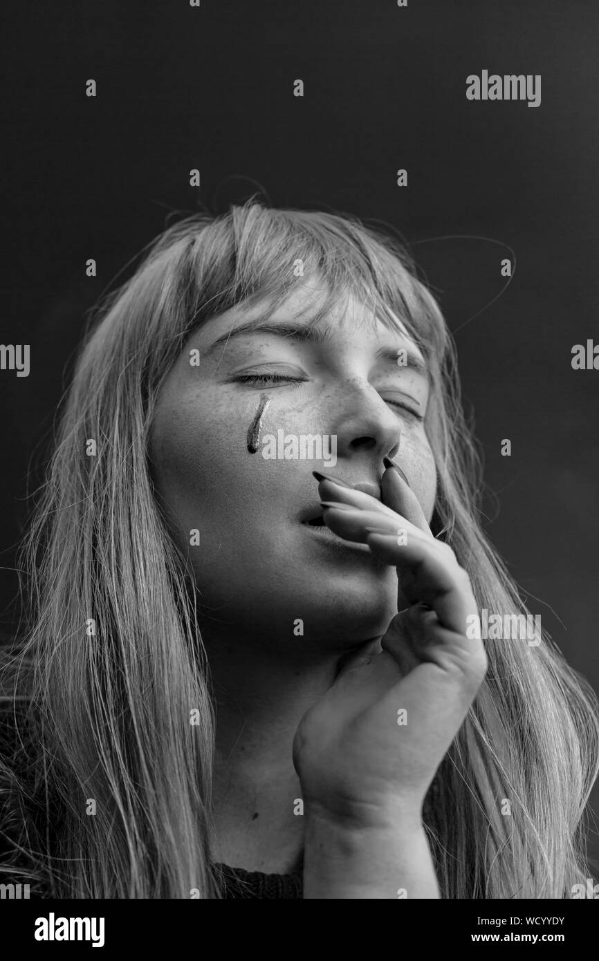 Close Up Sad Face Adult Woman Black and White Stock Photos & Images - Alamy