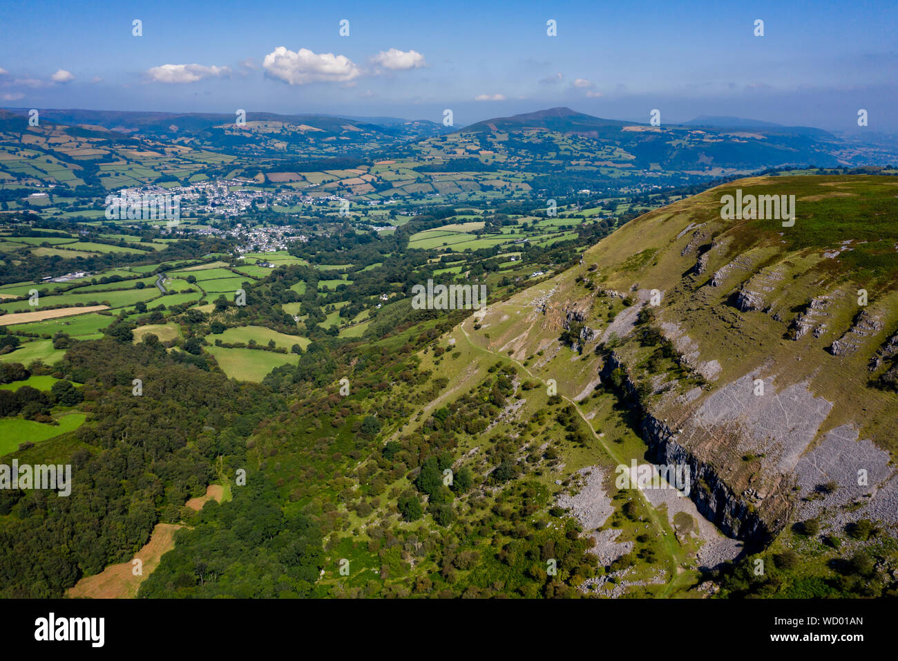 Aerial drone view of the beautiful scenery of the Llangattock ...