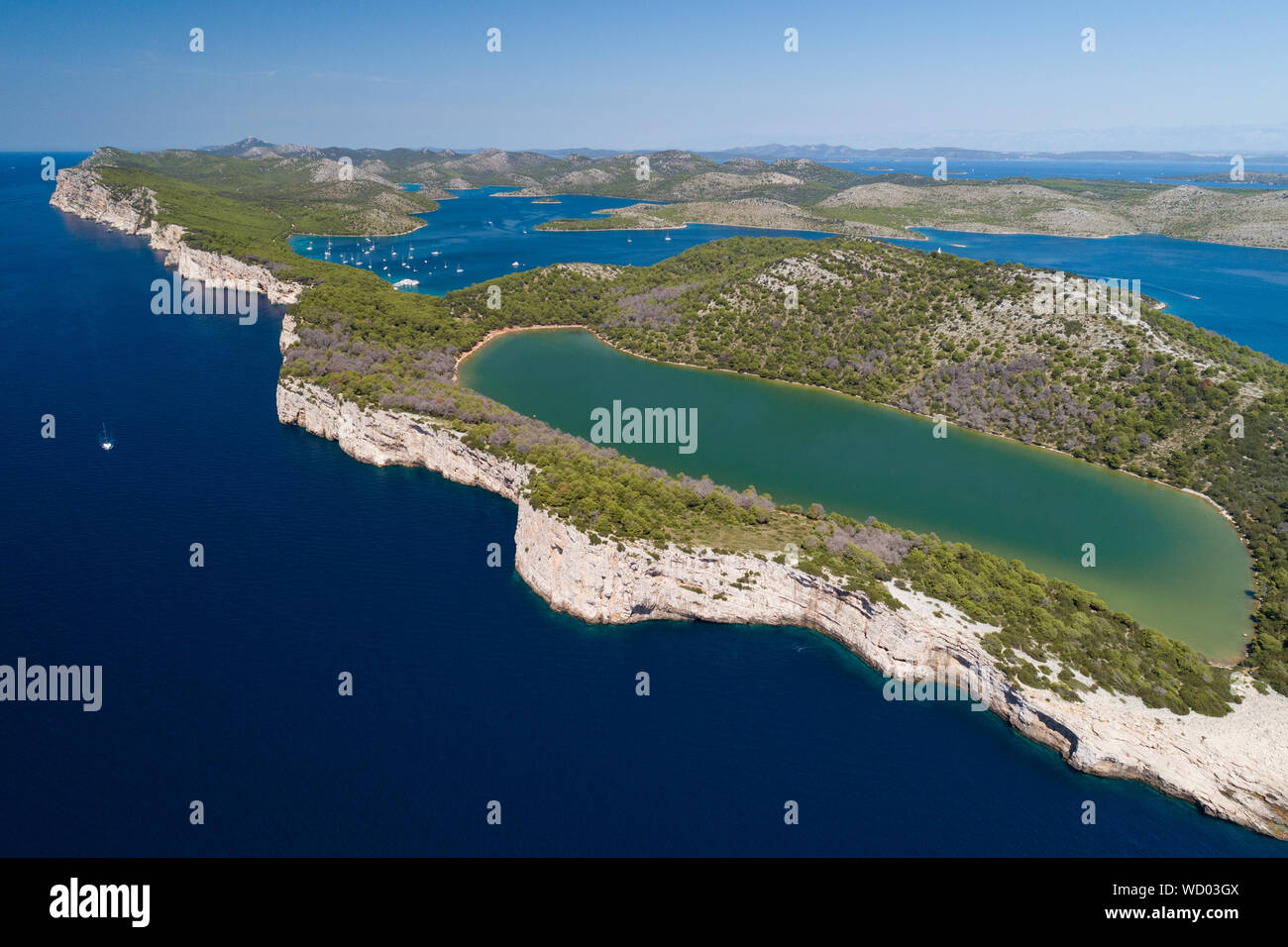 Cliffs in National park Telascica with lake Mir, Adriatic sea, Croatia ...
