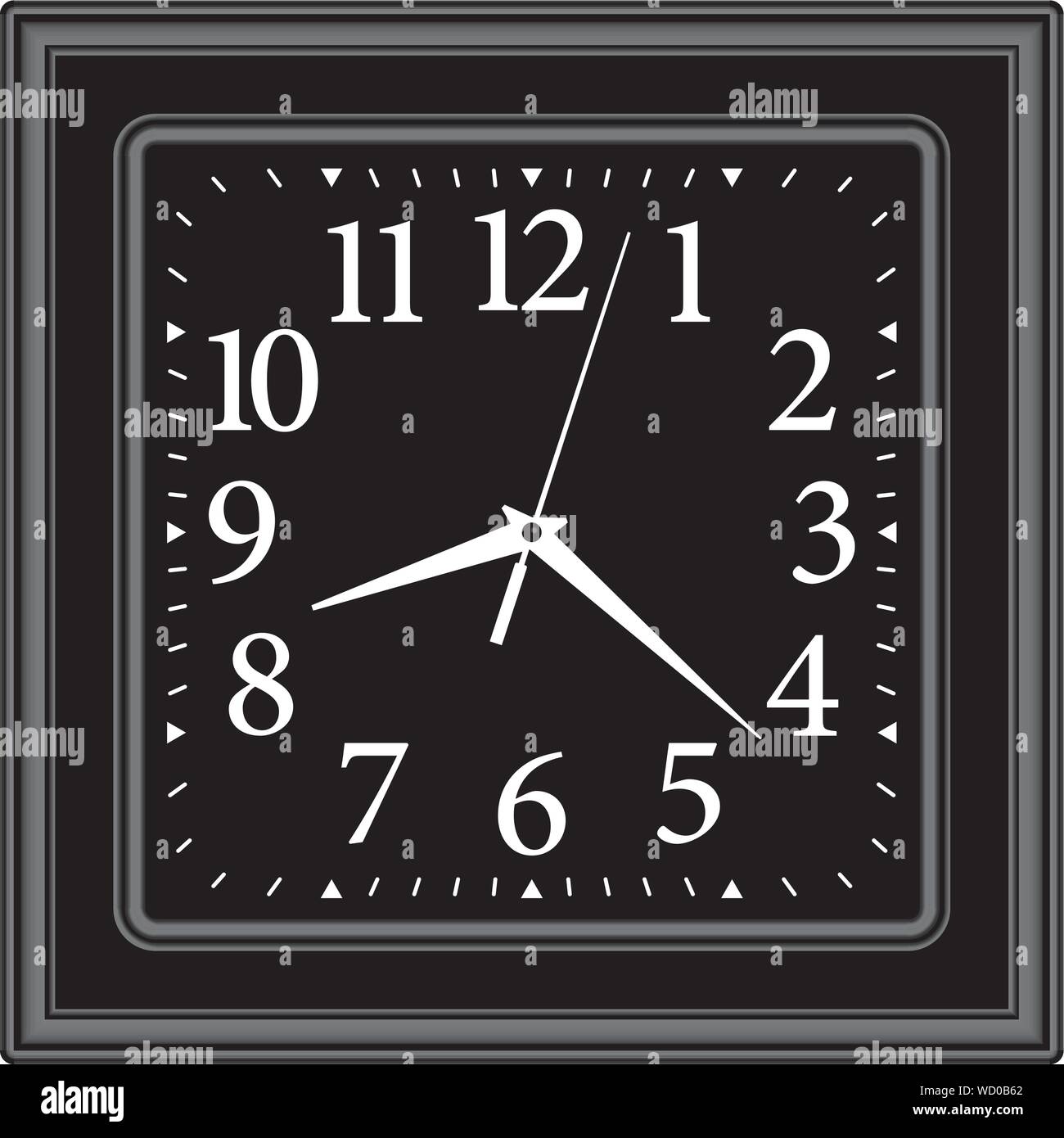 Square black wall clock. Home decor. Vector illustration Stock Vector ...